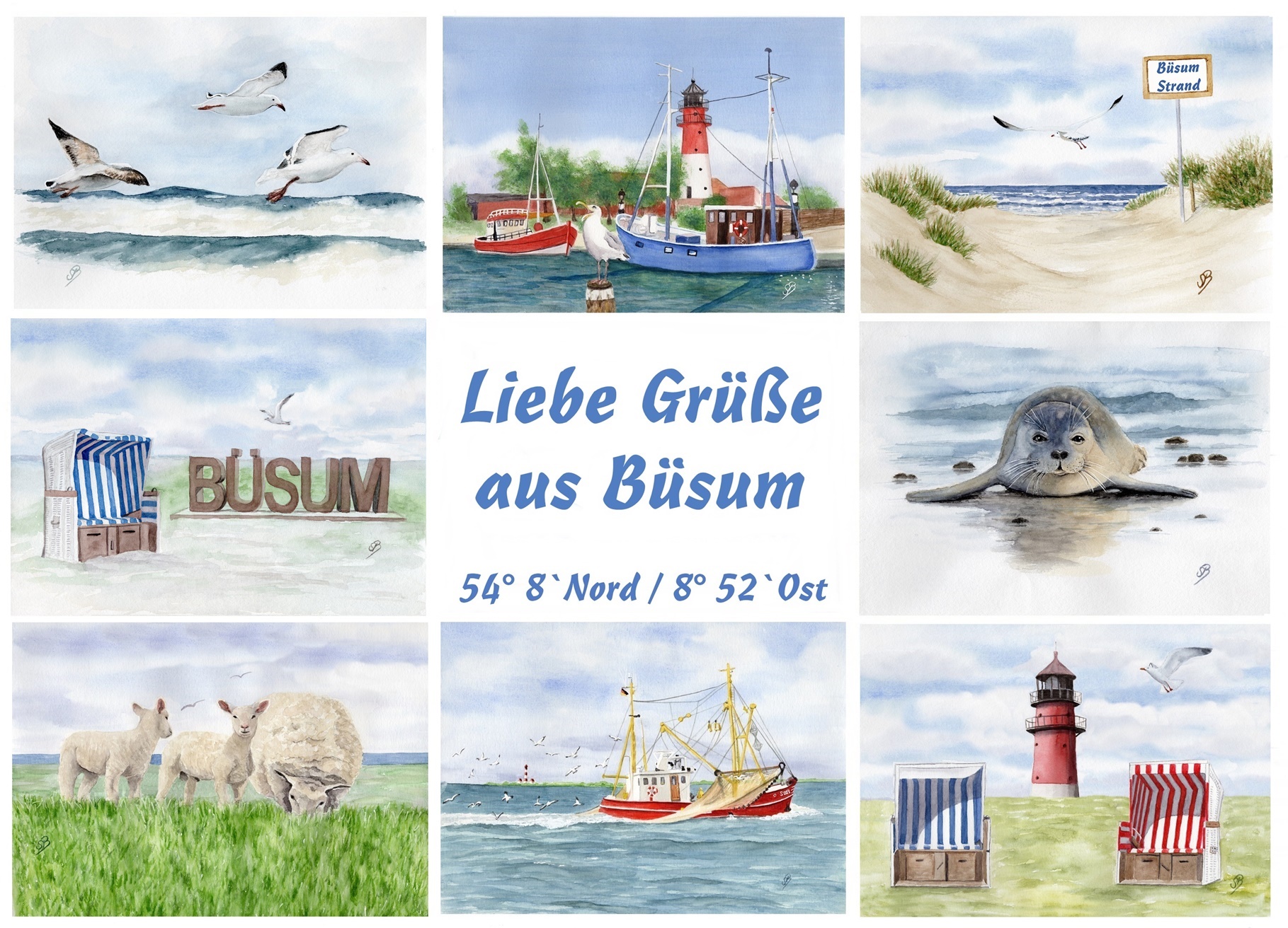 Sehnsuchtsart - Poster DIN-A4 Aquarell Maritim Kunst Druck Kunstdruck ...